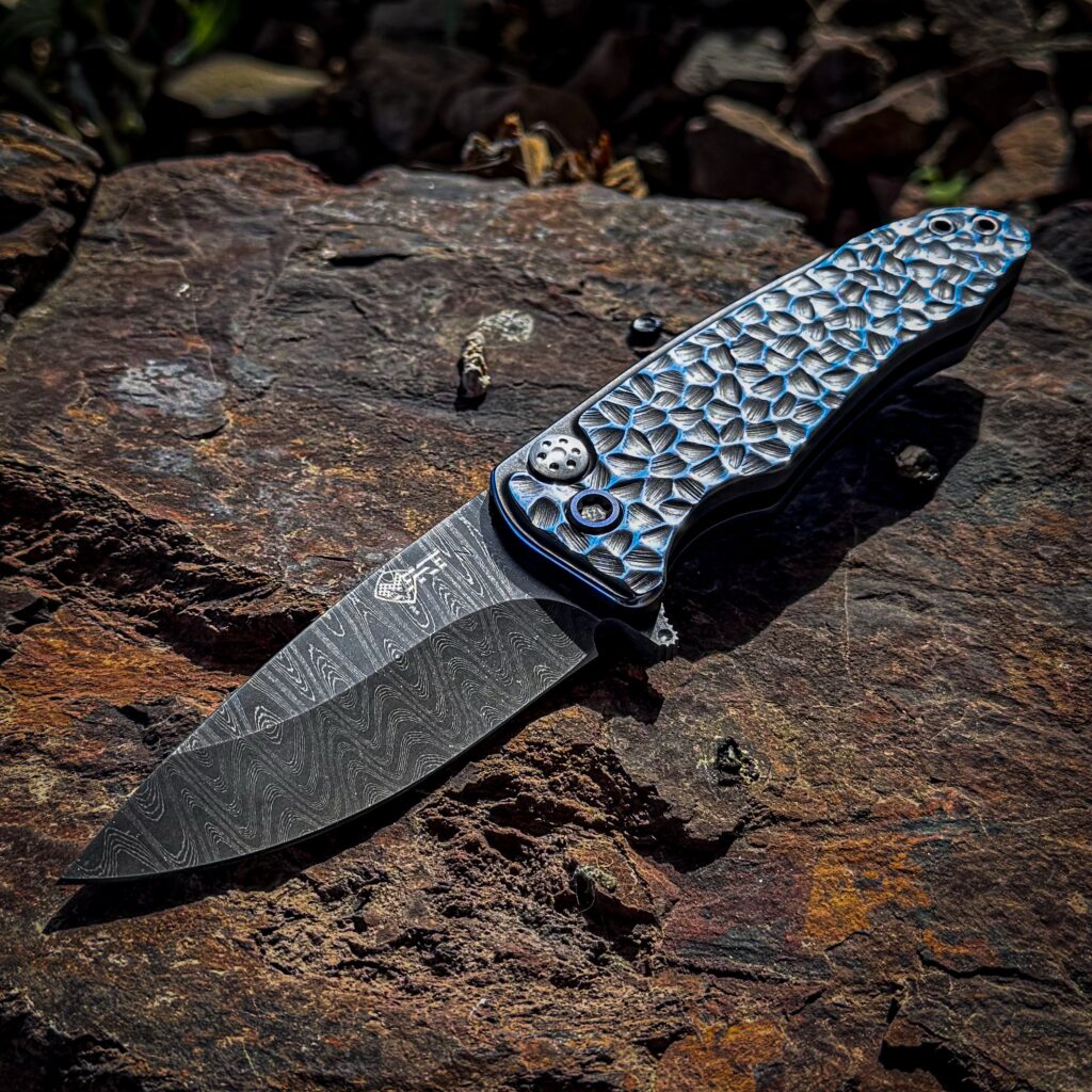 Damascus All Titanium Smooth Criminal Flipper - Medford Knife & Tool